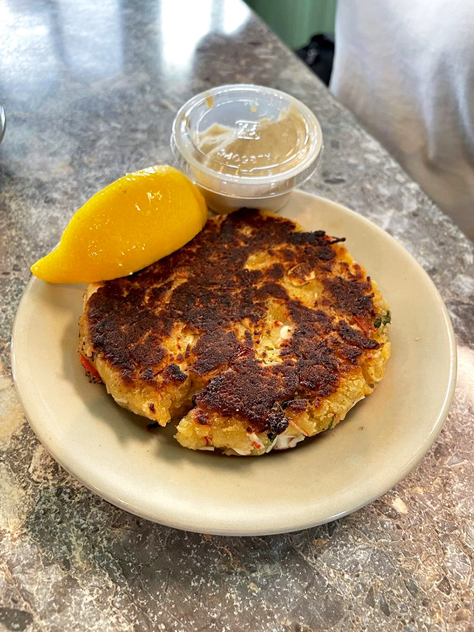 A crab cake that's actually cake-shaped crab &ndash; not filler with a hint of seafood like those city restaurants serve.