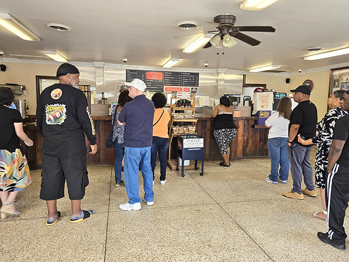 The line forms early and with good reason. These folks aren't just waiting for lunch&mdash;they're queuing for a taste of North Carolina heritage.