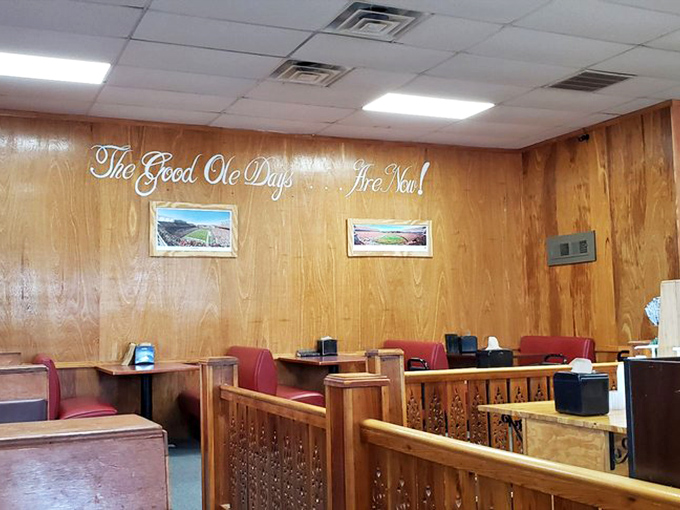 "The Good Ole Days Are Now!" proclaims the wall, and with food this good, who could argue? Wood paneling that's seen generations of Columbia diners.
