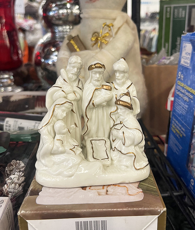 Holiday decorations in July? These porcelain figures might be someone's forgotten heirlooms or your next mantelpiece conversation starter.