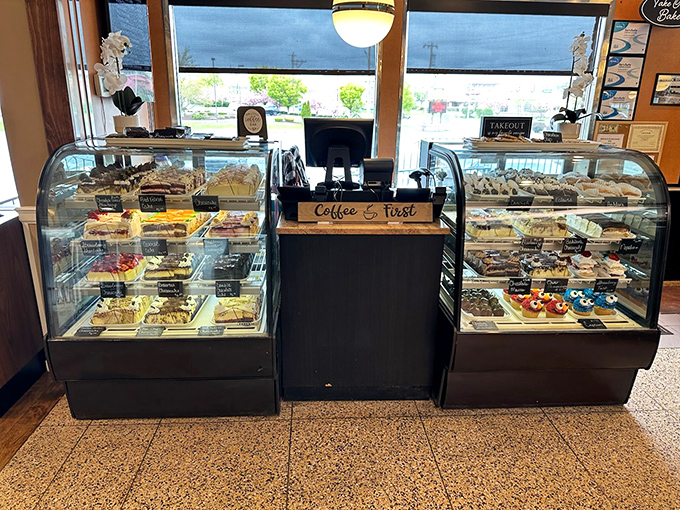 Dessert cases that should come with a warning label. "Caution: May cause spontaneous happiness and the immediate abandonment of diet plans."