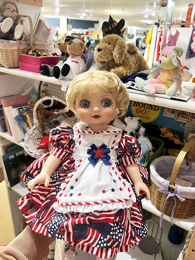This patriotic doll seems to ask, "Did you remember to vote?"&mdash;her stars-and-stripes ensemble a charming throwback to simpler times.