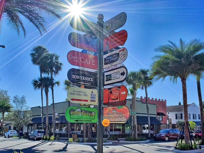 Another angle of those famous directional signs&mdash;Mount Dora's version of GPS, just more charming and with zero chance of recalculating.