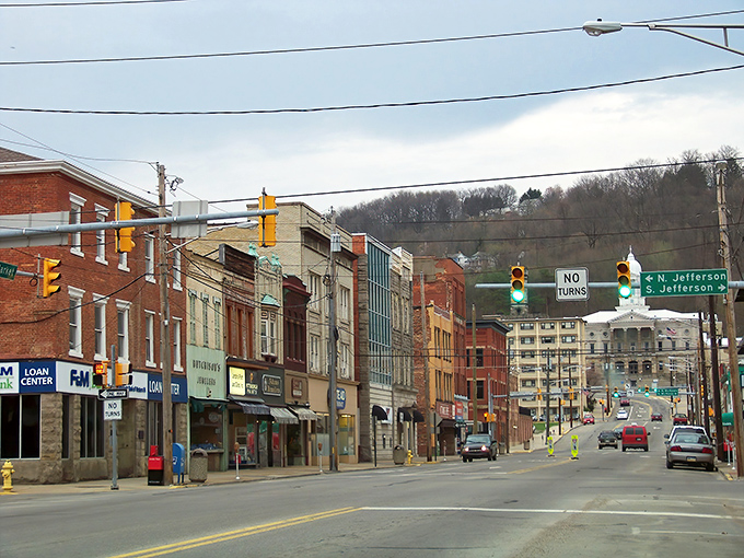 Downtown Kittanning unfolds toward the courthouse on the hill, its colorful historic buildings creating a main street that feels both frozen in time and perfectly alive.