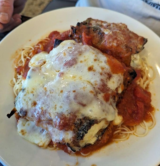 Eggplant parmesan that would make an Italian grandmother nod in approval, melted cheese stretching with each forkful.