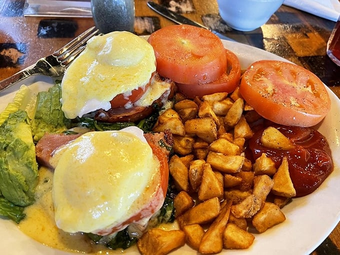 Eggs Benedict reimagined with a Southwestern twist&mdash;where hollandaise meets home fries in a breakfast romance for the ages.