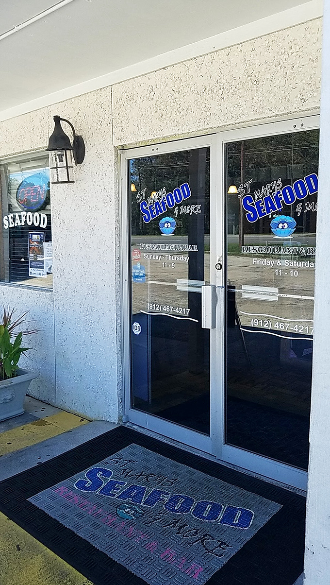 The entrance to seafood nirvana beckons with simple signage and big promises. Step through these doors and leave your diet at home.