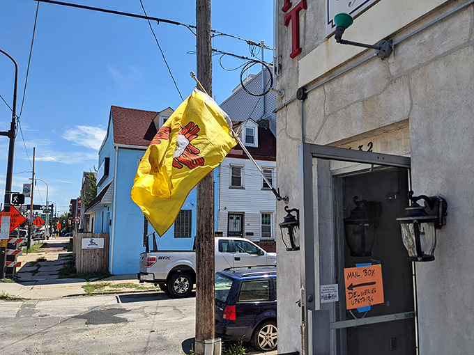 The bright yellow flag waves like a breakfast beacon, calling hungry souls to Pennsylvania's scrapple capital territory.