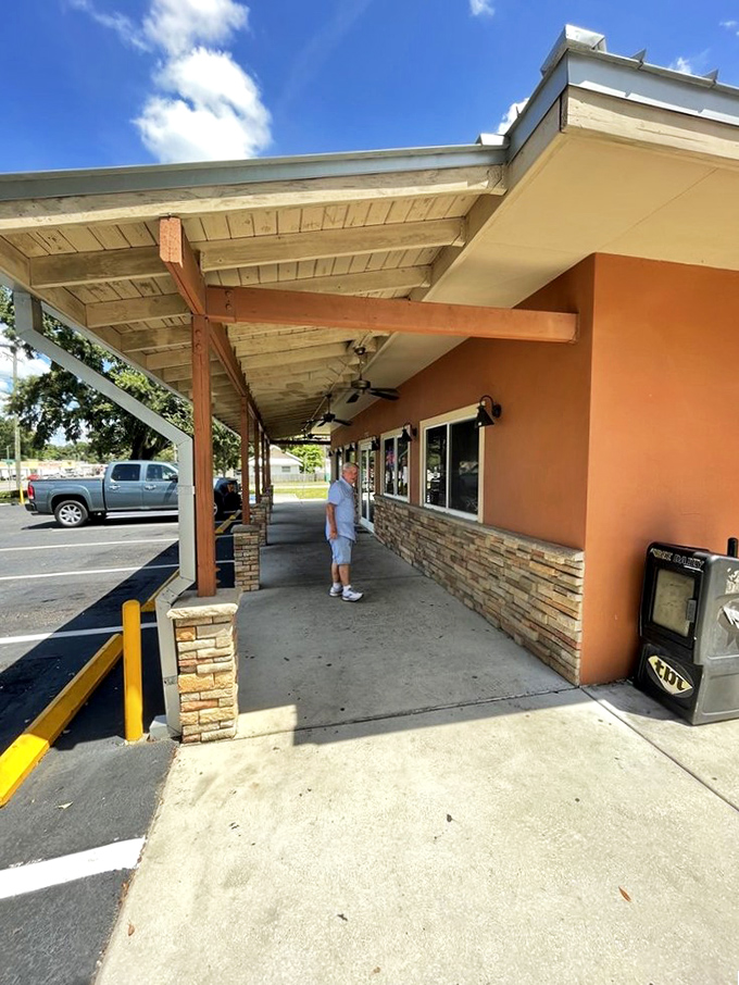 The covered walkway &ndash; your last chance to compose yourself before entering a place that will redefine your barbecue standards forever.
