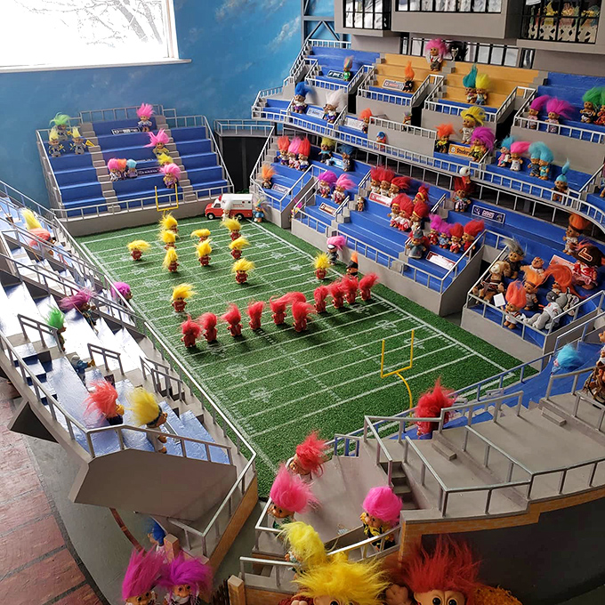 Troll Football Stadium &ndash; where tiny competitors with gravity-defying hair battle it out on the gridiron. The team colors? Every color imaginable.