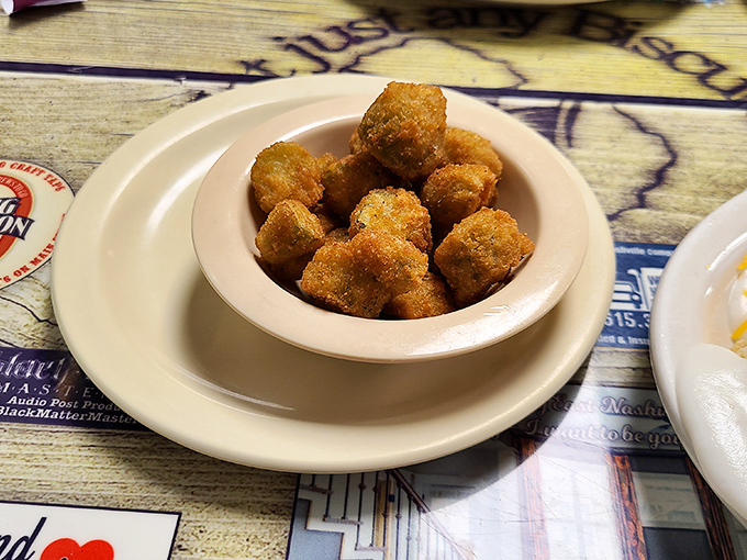 Golden-fried okra nuggets - the South's answer to popcorn and proof that vegetables can be indulgent too.