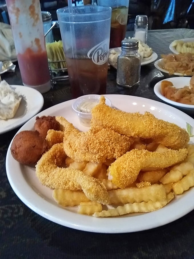 Crispy fried shrimp that proves this cafe's talents extend far beyond traditional breakfast and burger fare.