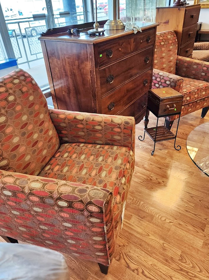 Mid-century meets modern comfort in the furniture section. These retro armchairs have seen conversations that would make talk show hosts jealous.