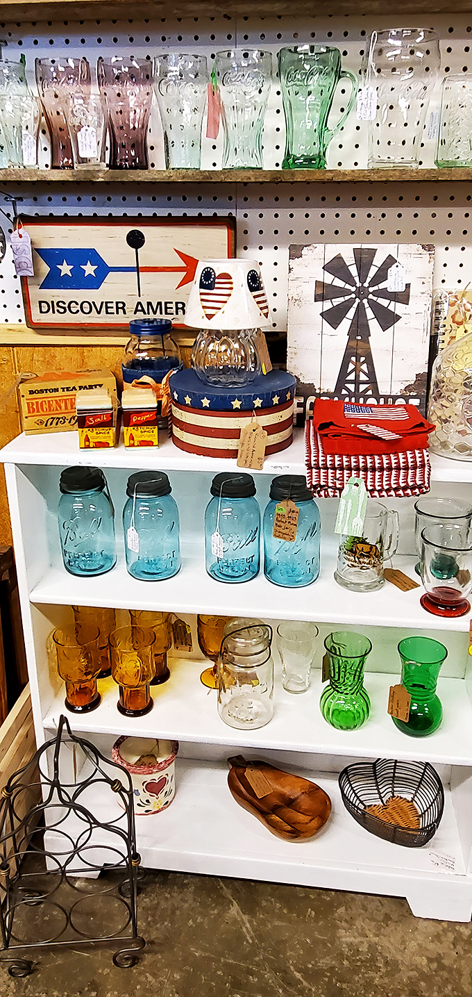 Vintage glassware that tells America's story through Coca-Cola collectibles and blue Ball jars. These everyday objects from yesterday make today's homes more interesting.