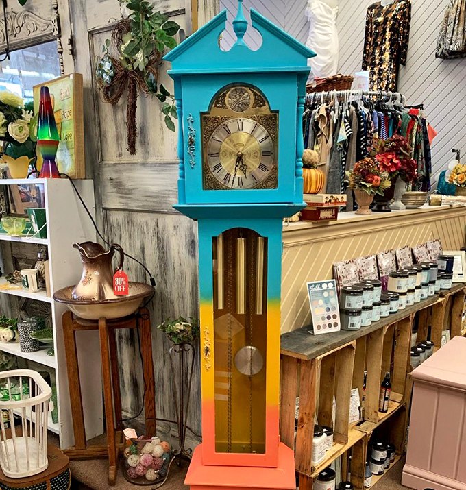 Not your grandmother's grandfather clock! This technicolor timekeeper throws tradition out the window while still keeping perfect time.