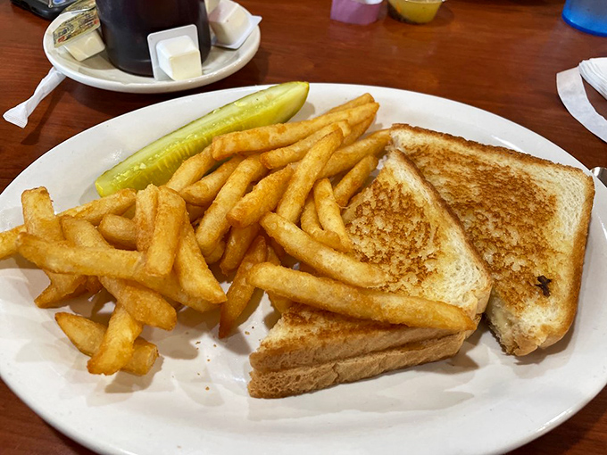 The humble grilled cheese and fries&mdash;proof that sometimes the simplest pleasures are the most profound, especially when executed with golden-brown precision.