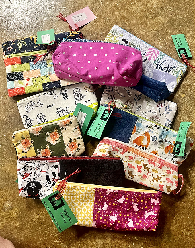 Handcrafted pouches in patterns that spark joy&mdash;Marie Kondo would approve of these organizational tools that double as portable art.