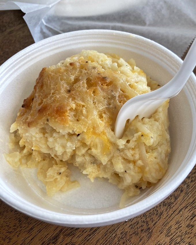 Hashbrown casserole that's achieved the perfect cheese-to-potato ratio &ndash; a mathematical equation that has stumped lesser establishments for generations.