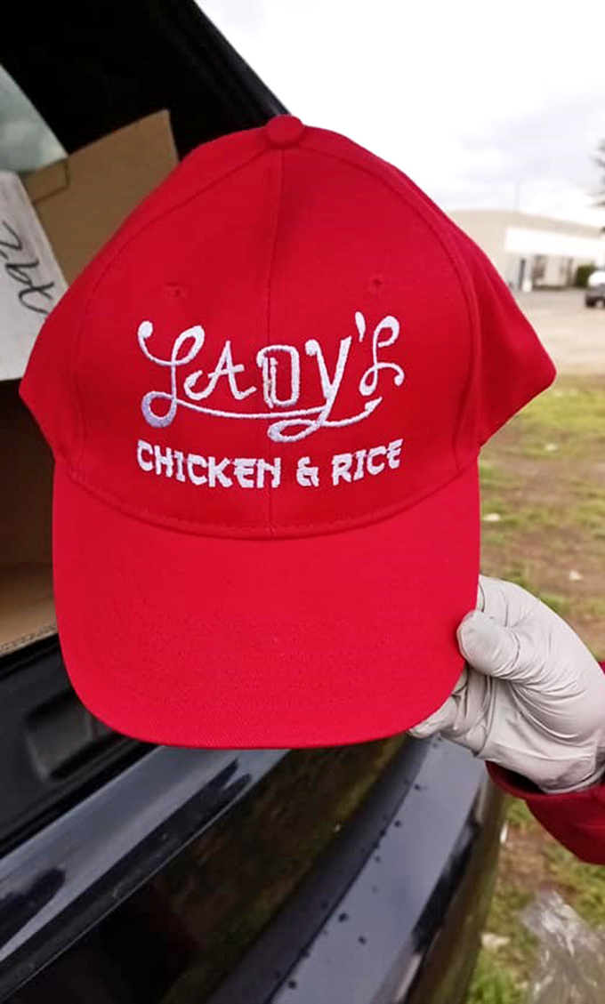 The red cap&mdash;a badge of honor for true fans who want to spread the gospel of Lady's Chicken & Rice wherever they roam.