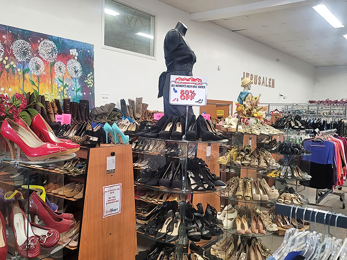 Shoe paradise for the savvy shopper—where barely-worn heels in candy-apple red stand ready for their next night on the town.