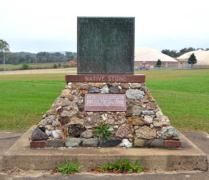 History stands solidly in stone &ndash; this marker reminds us that every small town was once someone's big dream.