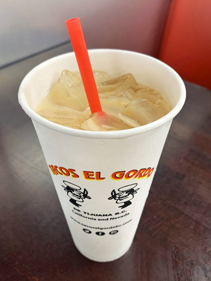Creamy horchata in branded cup &ndash; the perfect cooling companion to spicy taco adventures ahead. 
