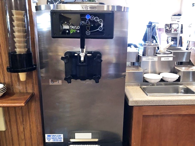 The ice cream machine stands ready for action &ndash; a modern touch in this temple of traditional Amish cooking.