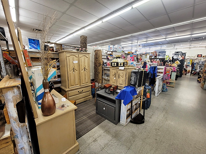 The furniture section stretches as far as the eye can see. That pale wooden armoire is practically whispering, "I could organize your entire life."