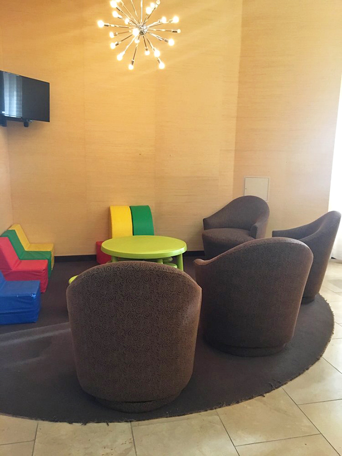 The kids' corner proves that good taste starts young, with colorful seating that says, "Yes, bringing children to brunch can actually be enjoyable for everyone involved."