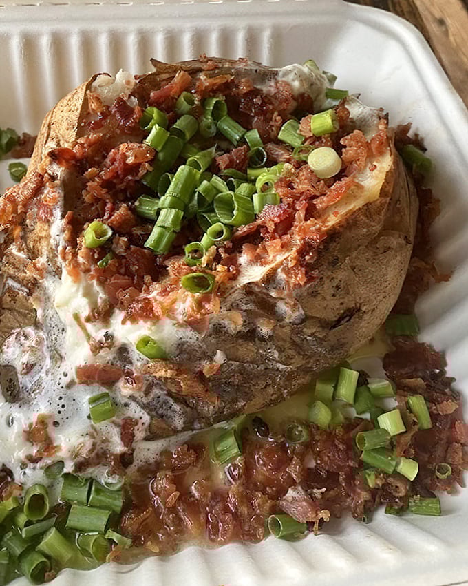 This loaded baked potato isn't messing around. Bacon, cheese, green onions&mdash;it's comfort food that doesn't apologize for being exactly what you want.