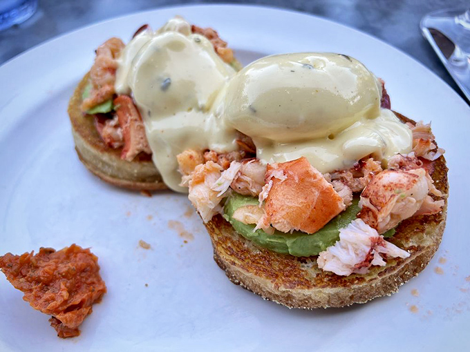 Lobster Benedict that makes you question all other breakfast choices&mdash;chunks of sweet meat nestled on avocado islands in a hollandaise sea. 