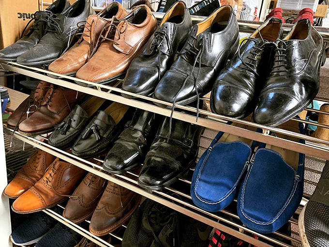Men's shoes lined up like candidates for your next job interview&mdash;slightly worn but still ready to put their best foot forward.