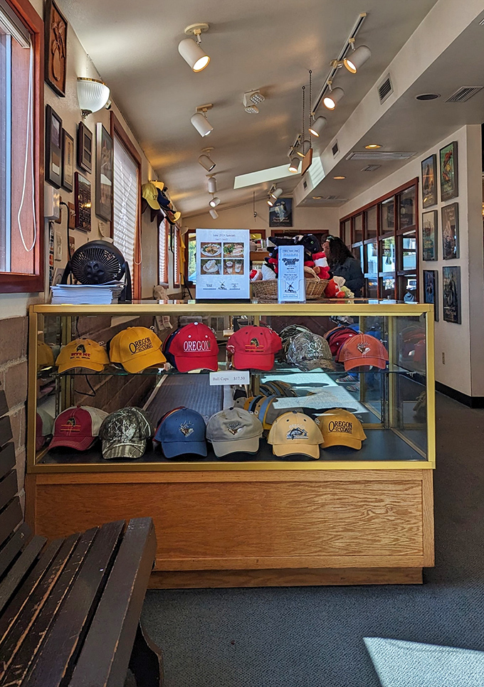 Oregon pride on display! These hats aren't just merchandise; they're souvenirs of mornings spent in pancake paradise on the coast.