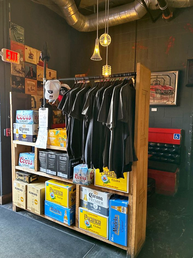 The merch corner: where you can take home a t-shirt to remember your meal by, because photos of empty plates just don't cut it.