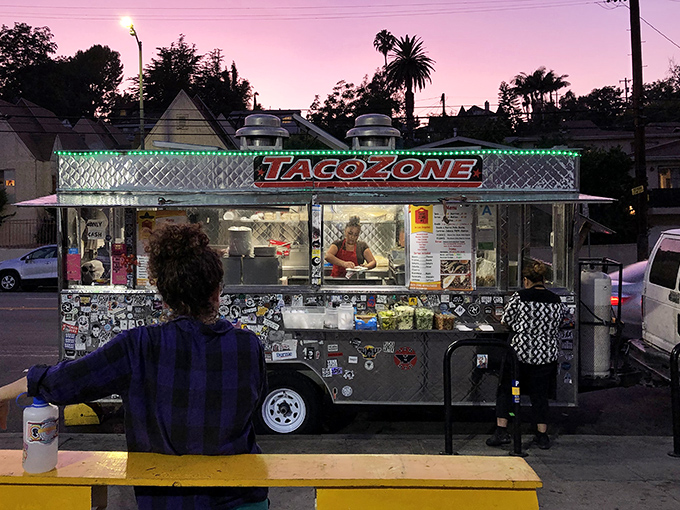 As twilight bathes Echo Park in purple, Taco Zone lights up like a spaceship of deliciousness that landed to save us from mediocre midnight meals.