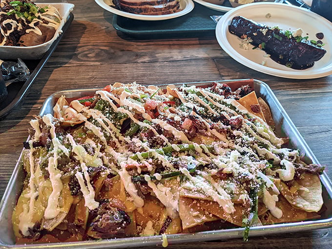 These loaded nachos aren't messing around. They're what happens when Texas barbecue and Tex-Mex have a beautiful, cheese-covered love child.
