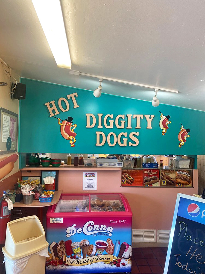 The open kitchen and ice cream freezer promise multiple paths to happiness. Decision paralysis has never been more delicious.