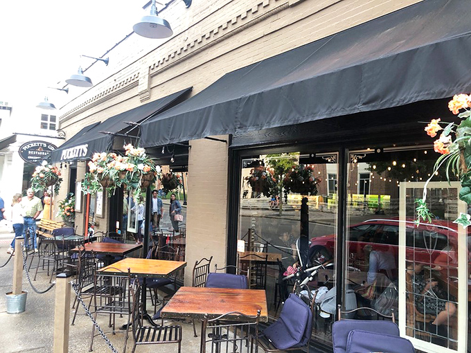 Sidewalk seating that invites you to enjoy your meal while watching Franklin life unfold &ndash; dinner and a show, Southern style.