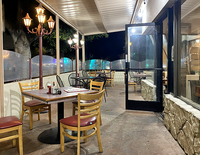 The outdoor patio offers a quieter slice of pie heaven, perfect for savoring both dessert and evening air.