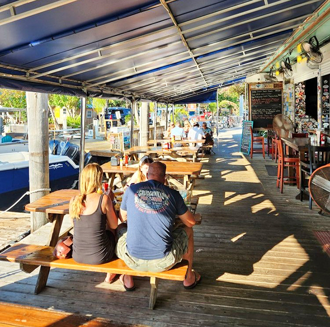 Waterfront dining where the boats provide both the view and tonight's fresh catch. That's what I call a short supply chain!