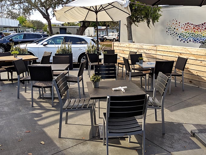 The outdoor patio invites you to savor your barbecue treasures under Florida skies&mdash;a peaceful oasis for meat meditation in the city.