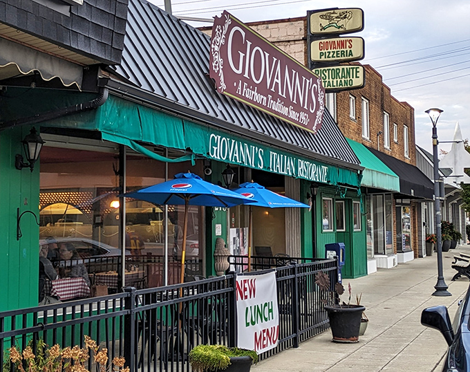 Al fresco dining under blue umbrellas &ndash; because pasta tastes even better with a side of people-watching and Ohio sunshine.
