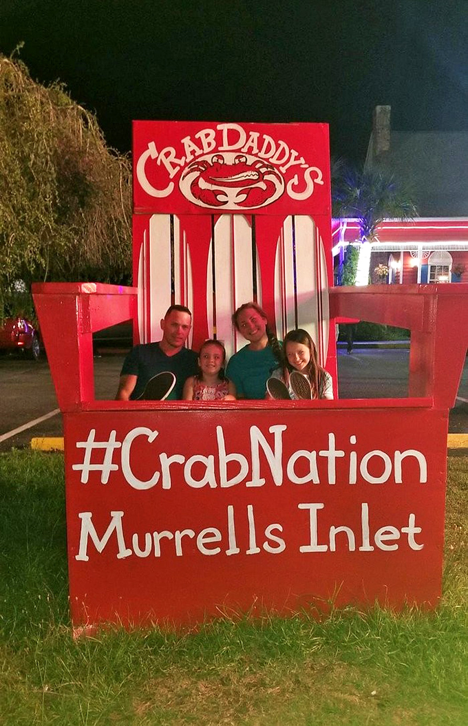The #CrabNation photo spot&mdash;where families commemorate the evening before returning home to tell tales of legendary crab leg conquests.