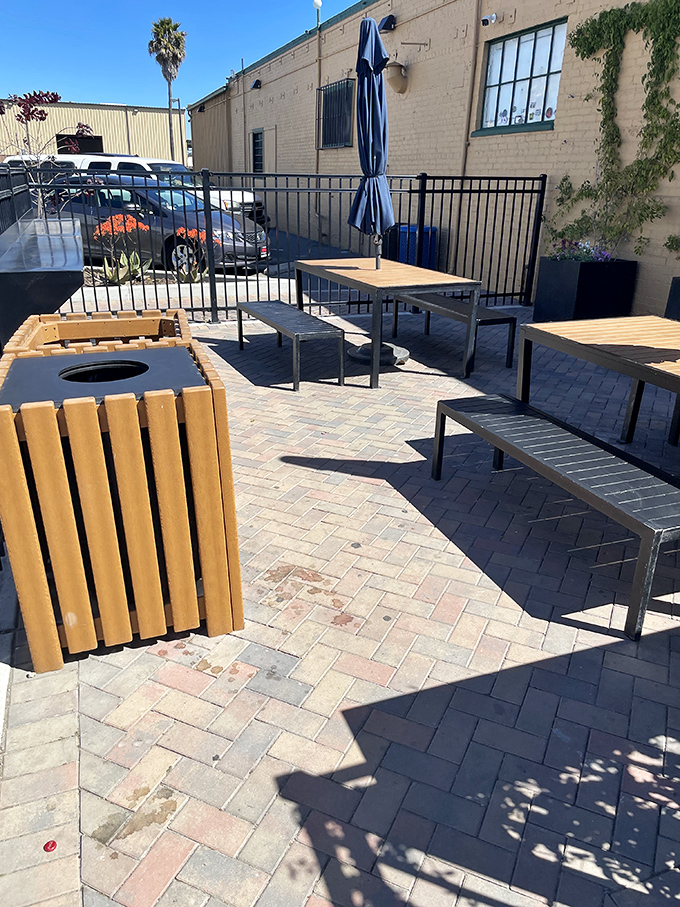 The outdoor seating area offers a moment of California sunshine contemplation as you ponder ordering seconds.