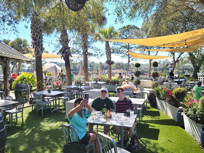 Outdoor dining under Florida's endless blue sky&mdash;where palm trees provide shade and every table feels like the best seat in the house.