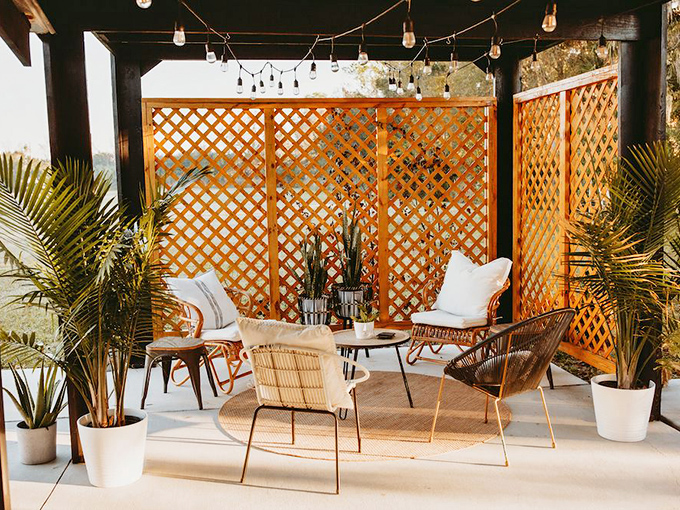 This outdoor seating area isn't just Instagram-worthy—it's the perfect spot to rest between treasure-hunting expeditions or contemplate your thrifting victories.