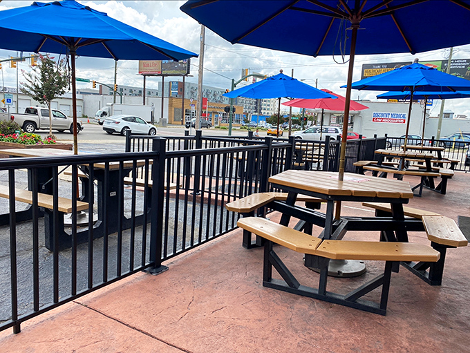 The outdoor patio offers the perfect urban oasis for enjoying your burger with a side of people-watching and Virginia sunshine.