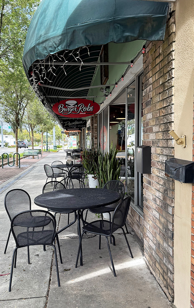 The outdoor seating area offers a moment of Florida sunshine with your meal. Urban dining with a side of vitamin D.