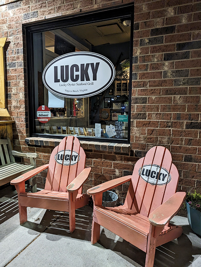 Those coral-colored Adirondack chairs aren't just seating &ndash; they're an invitation to linger a little longer in seafood paradise.