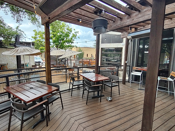 The patio offers that quintessential Texas luxury: dining outdoors during those precious eight days a year when the weather is actually perfect.